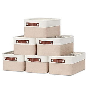 DULLEMELO Collapsible Bundle Baskets 4 Cube Baskets 13"x13"x13" + 6 Small Baskets 11.8"x7.9"x5.1"（White&Khaki)