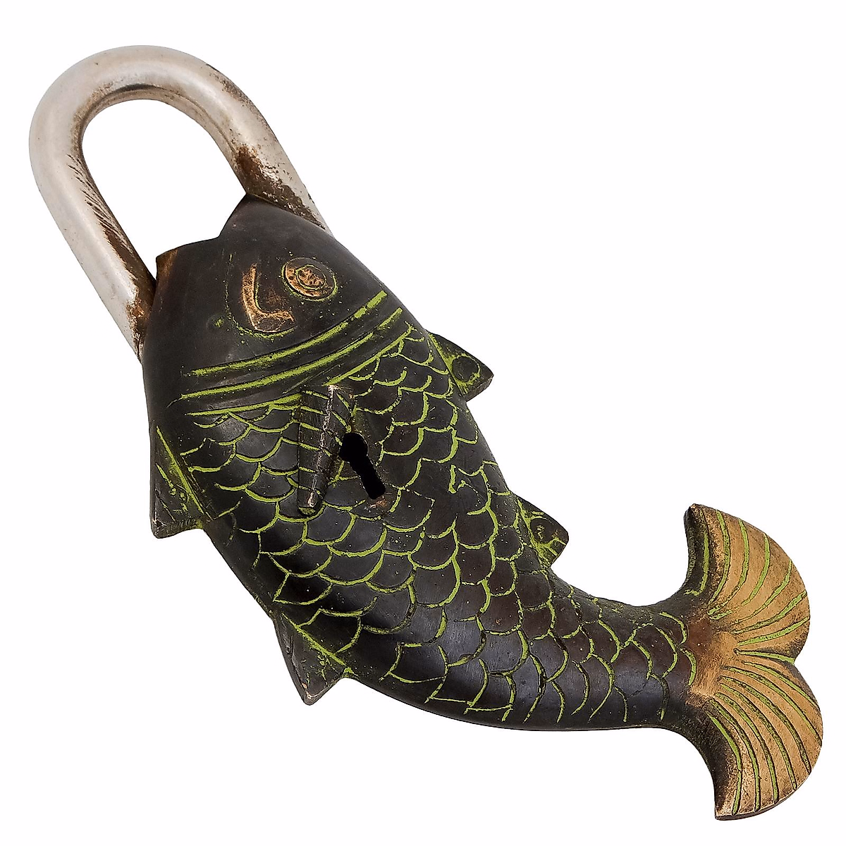 Functional Brass Fish Pad Lock is 2.5" Width and 7" Collectible Locks