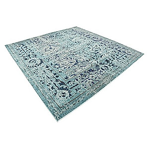 Unique Loom Medici Collection Vintage Botanical Traditional Light Blue Square Rug (8' 0 x 8' 0)