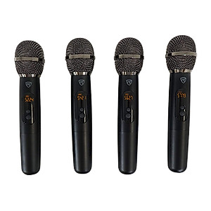 Rockville RWM-4US Quad Wireless UHF 4 Microphone System w/Adjustable Frequency, Black