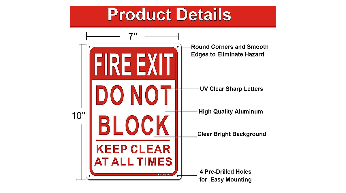 Fire Exit Sign Do Not Block Doors - Rugged Aluminum 2 Pack