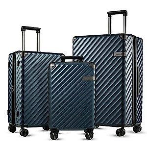 PC 3 Piece Luggage Sets with Spinner Wheels - Expandable Hard Suitcases with Wheels - Travel Luggage TSA Approve (Blue Suitcase)