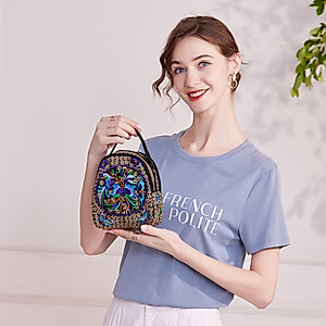 Embroidery Canvas Shoulder Bag Women Vintage Boho Mini Crossbody Bag Handbag Cell Phone Pouch (Purple)