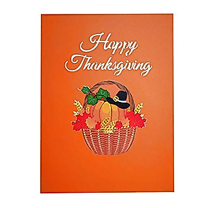 iGifts And Cards Happy Thanksgiving Pumpkin Pop Up Greeting Card - Awesome Thank You Gift, Family Celebration, Feast In A Basket Centerpiece, Blessings, Beautiful, Cool Pilgrim Hat Decoration, 6" X 8"