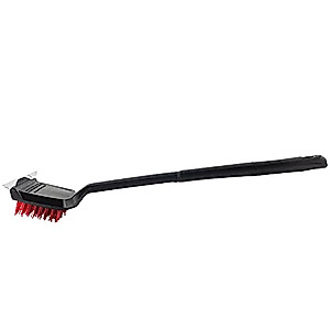 Dyna-Glo DG18RBN-D w Bristles and Stainless Steel Scraper 18" Flat Top Nylon Grill Brush, Black/red