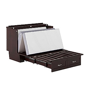 AFI, Monroe Murphy Bed Chest with 6 inch Memory Foam Folding Matttress, Built-in Charging Station and Storage Drawer, Full, Espresso