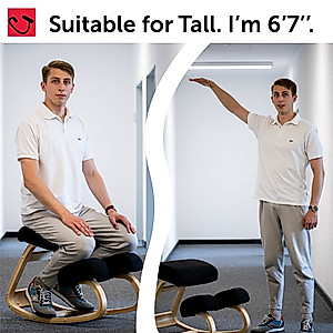 VILNO Ergonomic Kneeling Office Chair - Rocking Home & Work Wooden Computer Desk Chairs, Back & Neck Spine Pain, Better Posture, Ergo Knee Support Stool, Cross Legged Sitting (Black)