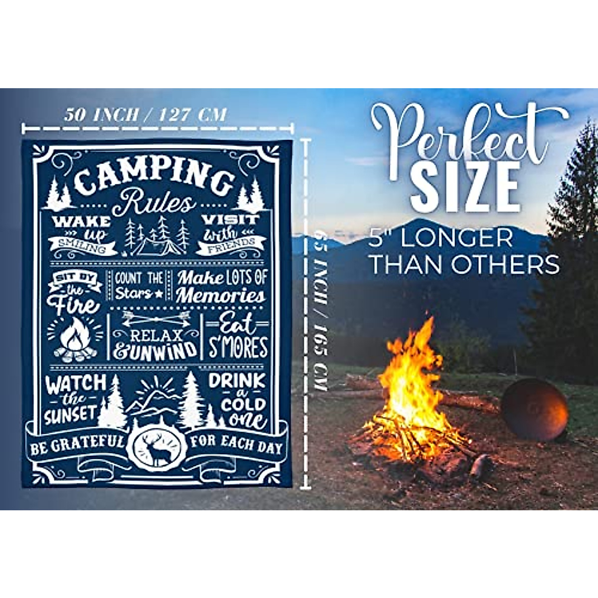 InnoBeta Camping Gifts for Women or Men Lovers Throw, Flannel Blanket, Happy Campers Decor Outdoor, RV Campsite Travel Hiking 50" x 65" - Camping Rules