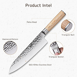 FINDKING 7PCS Kitchen Knife Set, with Wooden Magnetic Knife Holder, Elegant Japanese Chef Knives Set, Sharp Stainless Steel Blade, Pakka Wood Handle, for Daily Cooking (Michelia Series)