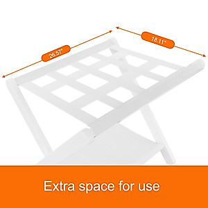 Heybly Luggage Rack, Folding Suitcase Stand with Storage Shelf, Heavy-Duty Luggage Holder for Guest Room Bedroom Hotel, Holds up to 141 lb, White, HLR010W1