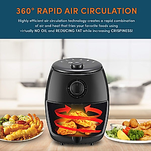 Maxi-Matic Personal Compact Space Saving Electric Hot Air Fryer Oil-Less Healthy Cooker, Timer & Temperature Controls, PFOA/PTFE Free, 1000-Watts, Black 2.1 Quart (Renewed)