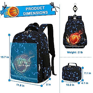 LEDAOU Kids Preschool Backpack Lunch Box Boys Kindergarten BookBag Primary Waterproof School Bag 7 Pockets with Chest Strap (Basketball Black)