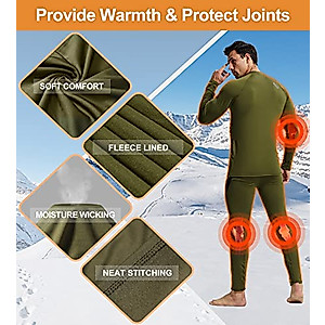 romision Thermal Underwear for Men, Fleece Lined Long Johns Hunting Gear Base Layer Top Bottom Set for Cold Weather