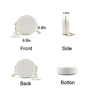 Ayliss Women Crossbody Shoulder Bag Circle Tassel Purse Clutch Evening Small PU leather Handbag Fashion Wallet With Chain (White #1)