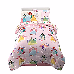 Franco Kids Bedding Super Soft Comforter and Sheet Set with Sham, 5 Piece Twin Size, Disney Princess