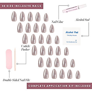 Glamnetic Press On Nails - Oslo | Short Almond Silver Shimmer Nails with a Cat Eye Finish | 15 Sizes - 30 Nail Kit with Glue