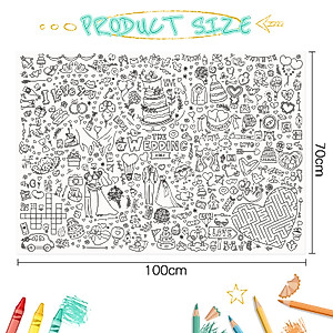 GWHOLE Giant Coloring Poster 40 x 28 Inch Table Cloth Wedding Themed Coloring Tablecloth Colorable Tablecloth for Wedding, Bridal Shower
