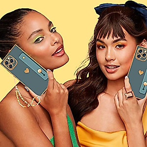 Petitian for iPhone 11 Pro Max Square Case Loopy Stand/Strap, Luxury Cute Women Girls Heart Electroplated Designer Squared Edge Phone Cases for 11 Pro Max, Grey Blue