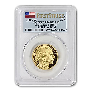 2008 W 1/2 oz Proof American Gold Buffalo Coin PR-70 Deep Cameo (First Strike - Flag Label) 24K $25 PCGS PR70DCAM