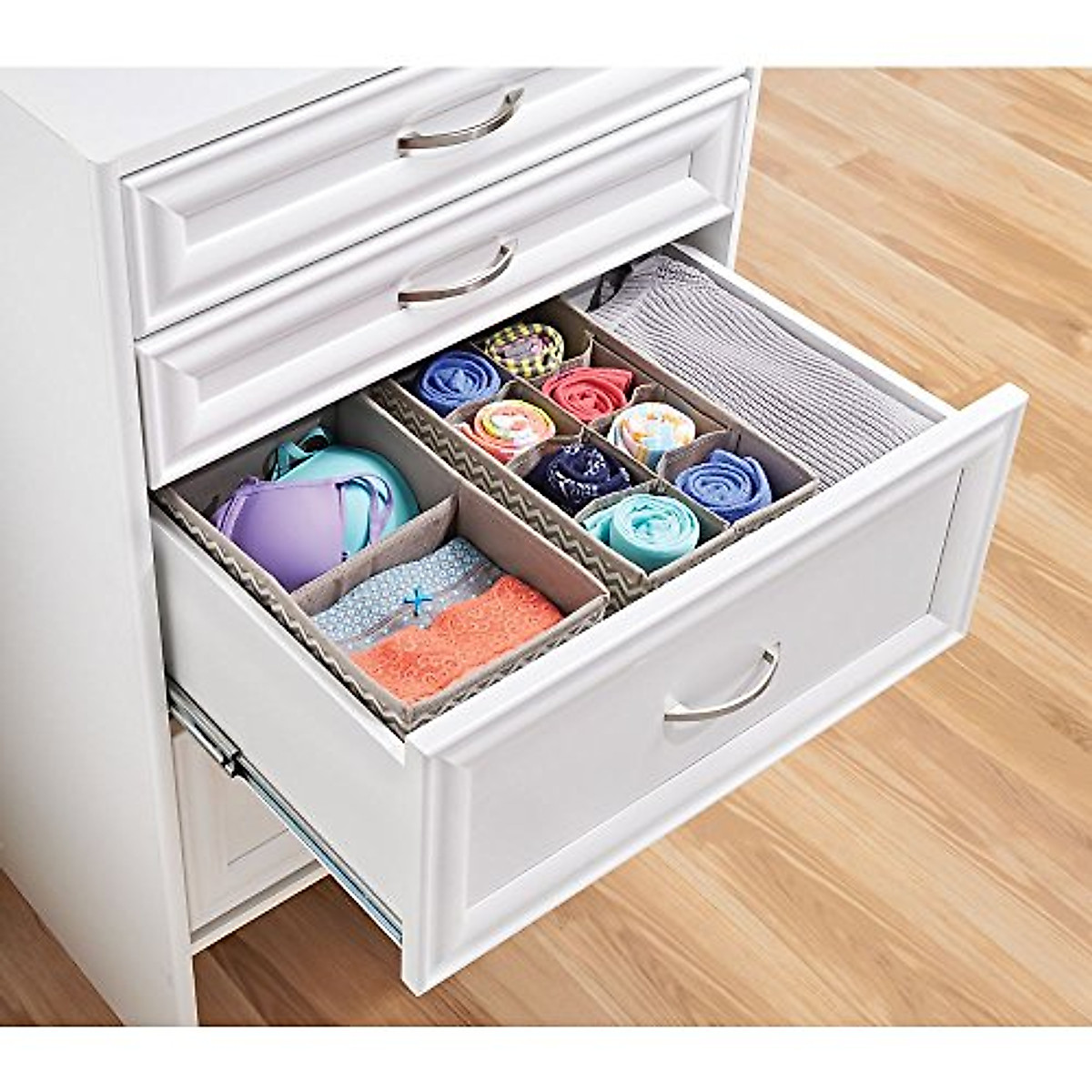 iDesign Chevron, 10 Compartments, InterDesign Fabric Dresser Drawer Storage Organizer for Underwear, Socks, Bras, Tights, Leggings-Set of 2, Taupe/Natural