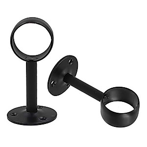 Kyuionty 4Pcs Shower Curtain Closet Rod Holder 32mm/1-1/4 Inch Ceiling Mount Pipe Flange Socket, Stainless Steel Curtain Rod Brackets Matte Black