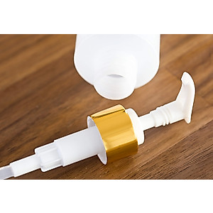 JUVITUS 4 oz Clear Natural Refillable Plastic Squeeze Bottle with Gold Pump Dispenser (6 pack) + Labels