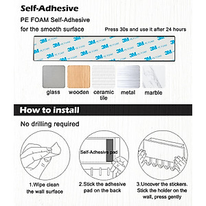 CURHOO Stainless Steel Towel Hooks - Heavy Duty Wall Mount Key Holder for Bathroom, Kitchen, Bedroom & Office, Self-Adhesive, 4 Hooks, 10 x 1.77 inches, YKH35