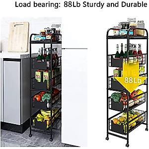 WHIFEA 5 Tier Slim Rolling Cart for Storage Solutions