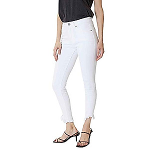 Kan Can Women's High Rise Hem Detail Skinny Jeans - KC7267 (White, 23 (US 0))