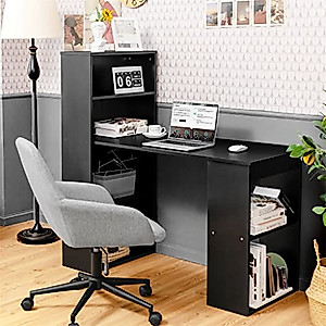 MJWDP Computer Desk Writing Workstation Office with 6 Tier Storage Shelves in Black Desk