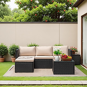 Flamaker Outdoor Patio Furniture Set Wicker Patio Sofa 3 Pieces Conversation Set Rattan sectional Sofa with Adjustable Seat for Balcony Porch Backyard, Beige