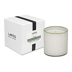 LAFCO New York Signature Candle, Feu de Bois - 15.5 oz - 90-Hour Burn Time - Reusable, Hand Blown Glass Vessel - Made in The USA
