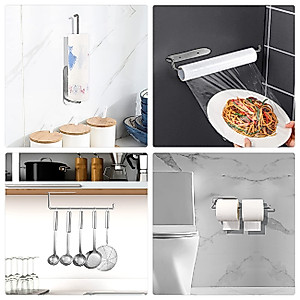 Luxbon Paper Towel Holder -Self Adhesive or Drilling ,Black Paper Towel Holder Under Cabinet for Kitchen, Bathroom,SUS304 Stainless Steel(Black+2pcs Adhesive Hooks)