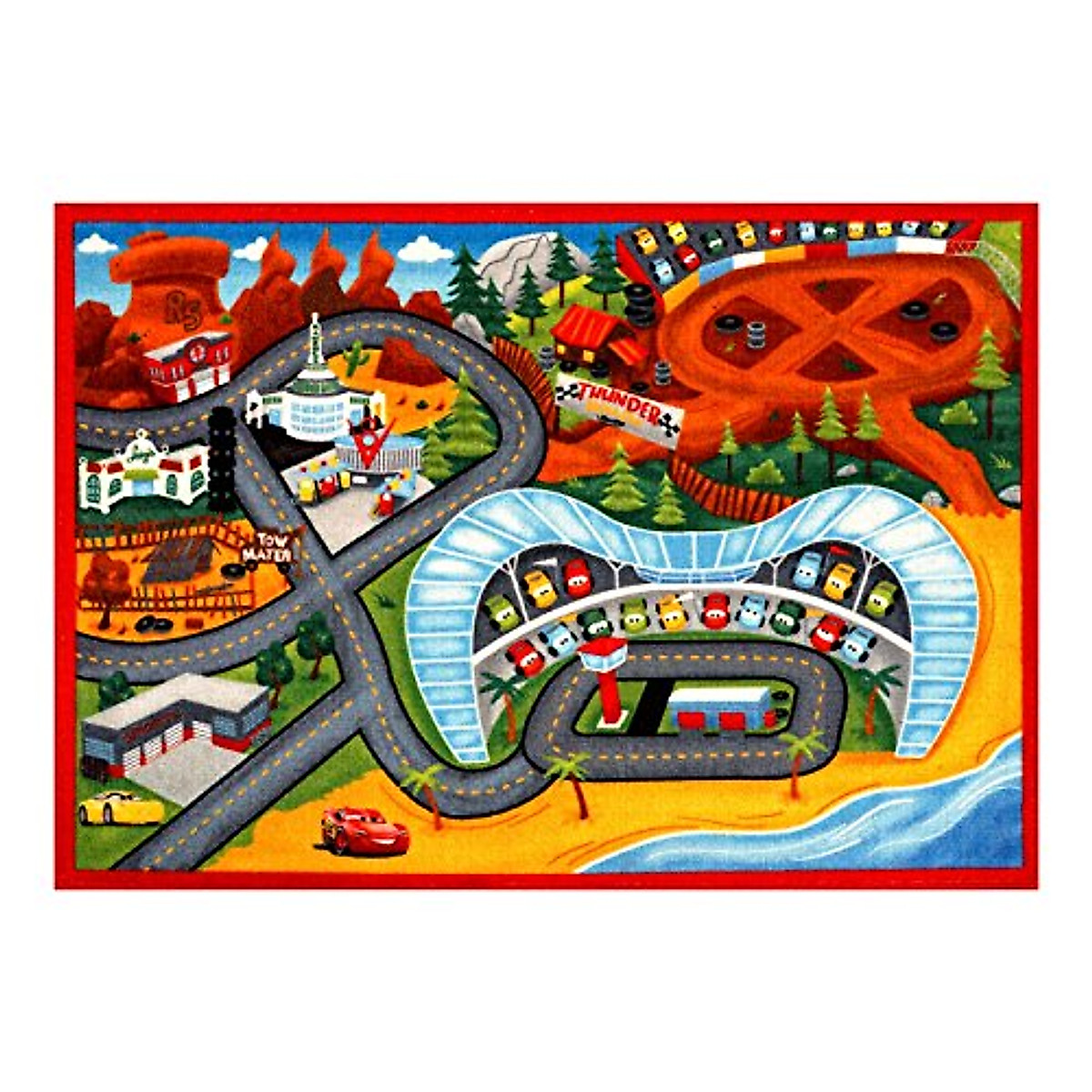 Gertmenian Kids Playroom & Game Room Carpet | Disney Pixar Cars 3 Childrens Rug | Kids Novelty Home Decor, Perfect Area Carpet for Boys & Girls Playroom, Bedroom | 54x78 Large, Red