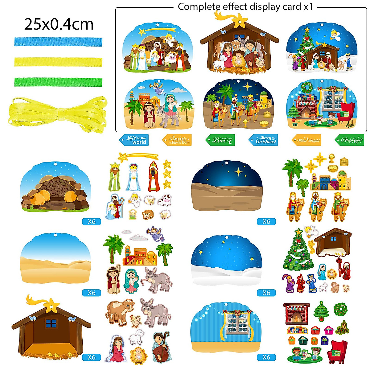 Funrous 36 Pack Make a Nativity Scene Christmas Nativity Craft Kits Nativity Scene Hanging Ornaments Religious Christian Craft Kits for Holy Night Christian Religious Party Supplies 6 Styles
