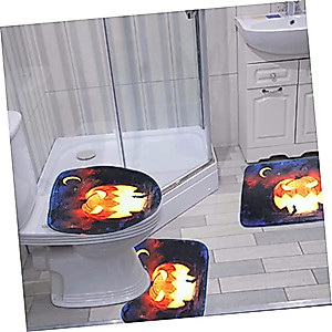 Homoyoyo 1 Set Toilet Seat Three Piece Set Toilet Cover Pad Pumpkin Shower Cushion Bathroom Mat Dropshipping Shower Curtain Polyester Bathroom Mat Kit Pumpkin Bathroom Mat