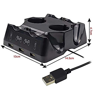 Hdiwousp PS4 Controller Charger Station,4 in 1 PS Motion Move Charging Station, Fast Charging Dock Station Wireless Multi Controller Compatible with PS4 VR Playstation 4 Slim Pro,with LED Indicator