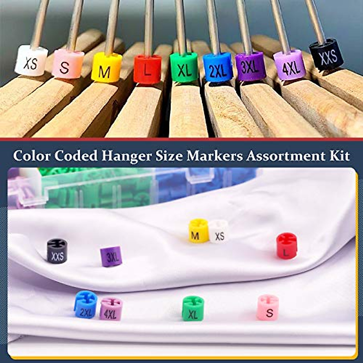 Hilitchi 540-Pcs [XXS - 4XL] Clothes Hanger Size Color-Coding Garment Size Markers Assortment Kit - 9 Size - with Storage Box