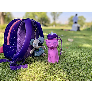 Collapsible Cat Kids Water Bottle BPA Free Portable Leak Proof with Silicone for School Travel Outdoor