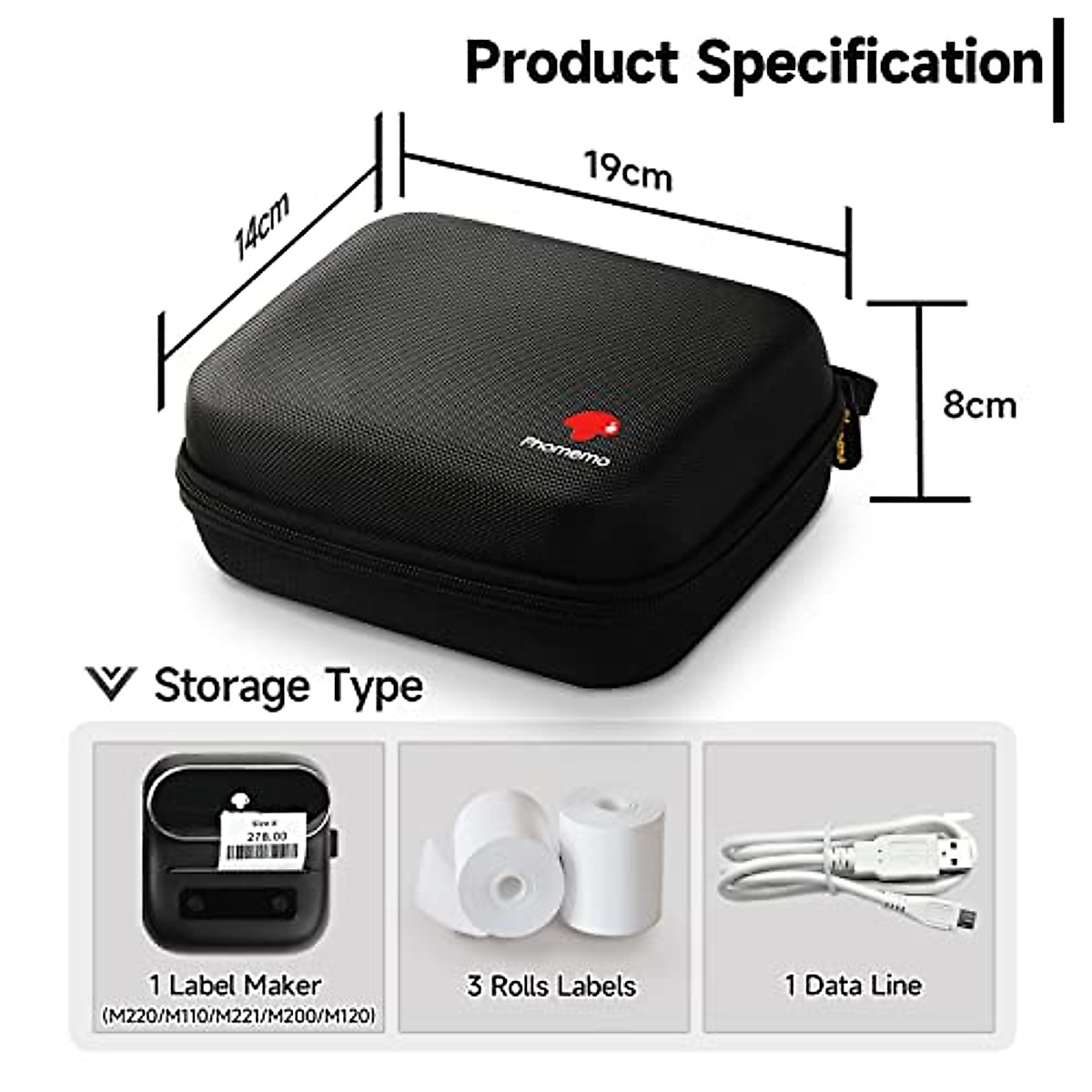 Phomemo Label Maker Case,Portable Case Compatible M220 M110 M221 M120 M200 Label Maker Printer, Holder Case for Label Maker Machine with Tape, with Mesh Pocket for Accessories (Case Only)