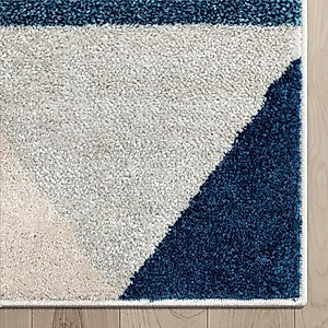 Well Woven Isometry Blue & Grey Modern Geometric Triangle Pattern Area Rug 7'10" x 9'10" Soft Shed Free Easy to Clean Stain Resistant