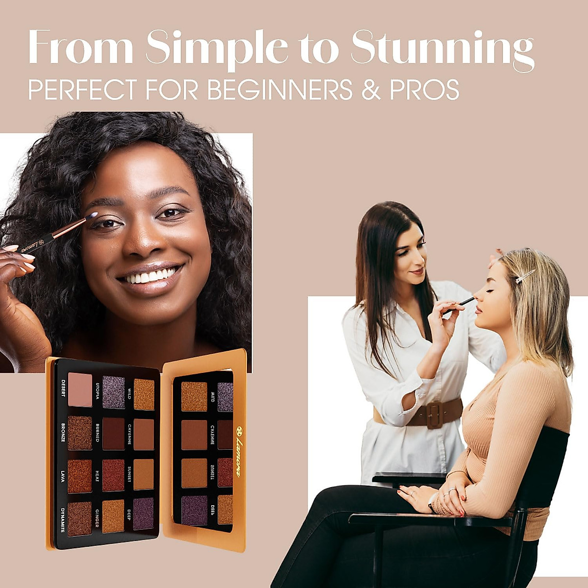 Lamora Nude Bronze Eyeshadow Palette - 12 Warm Brown Highly Pigmented Shimmer & Matte Shades - Travel Size Makeup Palette with Mirror