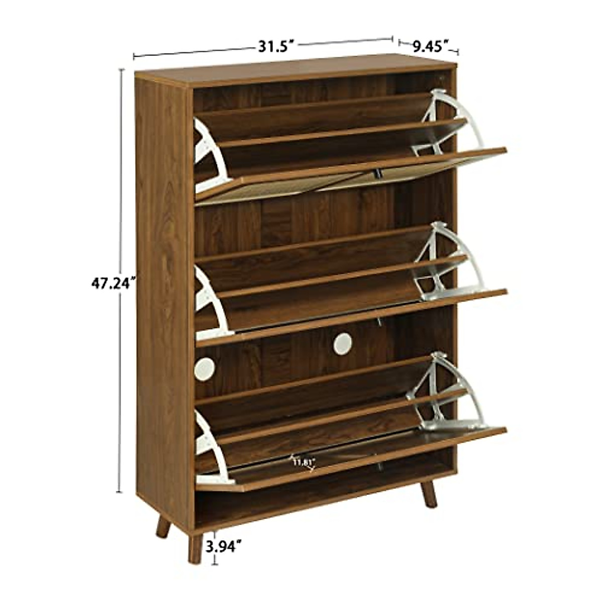 wirrytor 3 Flip Drawers Rattan Shoe Cabinets, 24 Pairs Freestanding Shoe Rack Storage Organizer, Modern Vintage 3 Tier Wood Shoe Storage Cabinet for Entryway Hallway Doorway (Walnut)