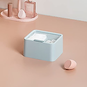 LiangTing 2 Grids Separate Cotton Swabs Dispenser Organizer Canisters,Transparent dust-proof desktop cotton swab box with cover,Dresser makeup remover cotton storage box for Cotton Balls, Cotton Pads. (blue)