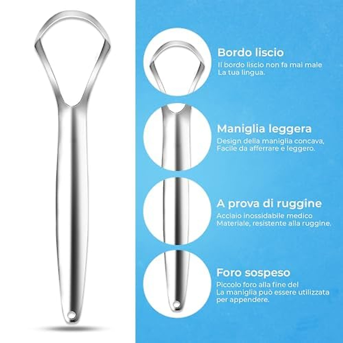 Tongue Scraper for Adults by HOKIN (1Pcs Oral Care Pack) Stainless Steel Tongue Cleaners Reduce Bad Breath 100% Metal Tough Scrapers Men and Women Hygiene
