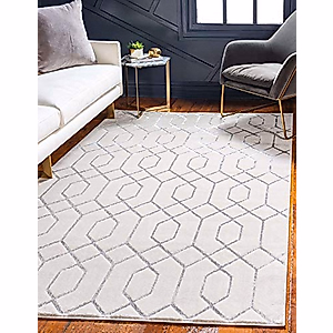 Unique Loom Glam Collection Area Rug - Trellis (3' 3" x 5' 3" Rectangle, White Silver/ Silver)