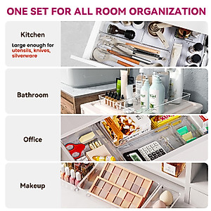 25 PCS Clear Plastic Drawer Organizer Set, Non-Slip/Crack Bathroom Vanity Drawer Organizer Trays Dividers, Versatile Storage Bins for Makeup, Jewelry and Office, Desk, Bathroom, Bedroom, Kitchen