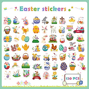 OHOME Easter Stickers | 120 PCS for Kids - Egg Stuffers, Vinyl Games Crafts Activities Party Favors - Basket Stuffers - Gifts for Boys Girls