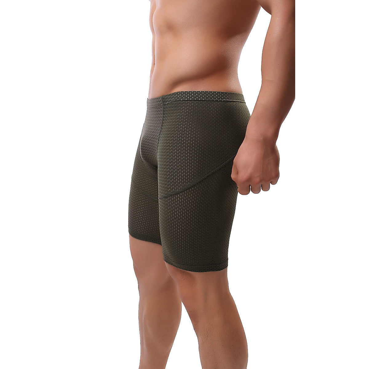 Linemoon Mens Yoga Compression Shorts Mesh Athletic Training Gym Workout Leggings for Cycling Running Swimsuit Army X-Large