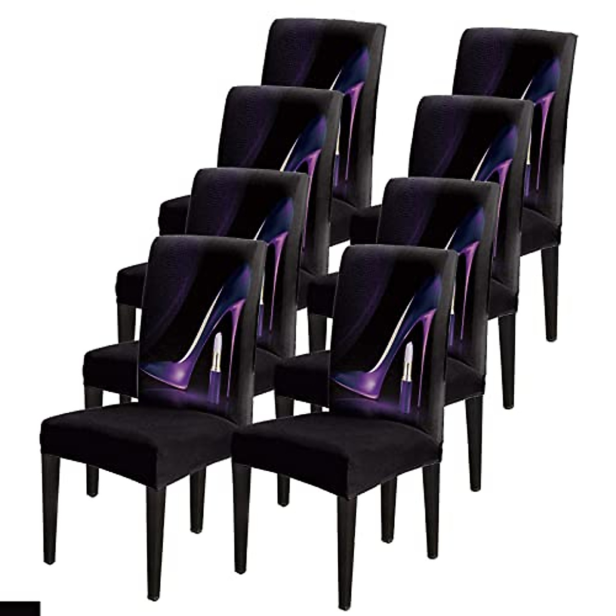 Dining Chair Covers, Purple Lipstick and High Heel Black Stretch Parsons Chair Slipcovers Removable Chair Protector Cover for Kitchen Hotel Restaurant, Set of 8